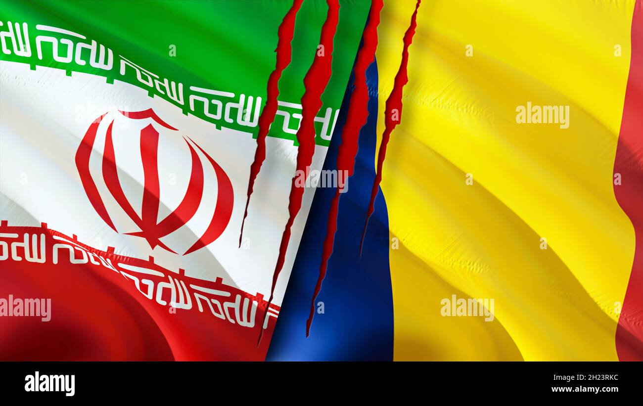 Iran and Chad flags with scar concept. Waving flag,3D rendering. Chad ...