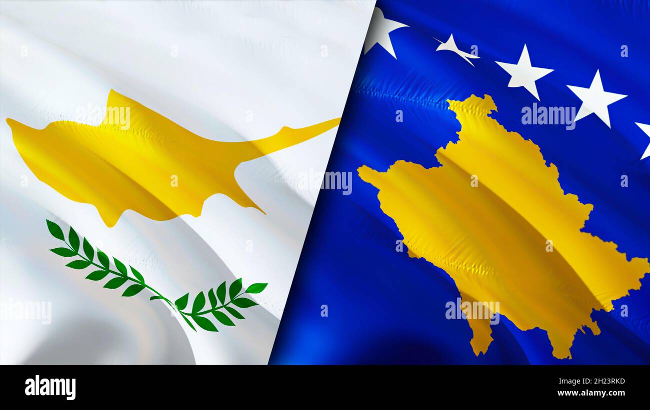 Cyprus and Kosovo flags. 3D Waving flag design. Kosovo Cyprus flag ...
