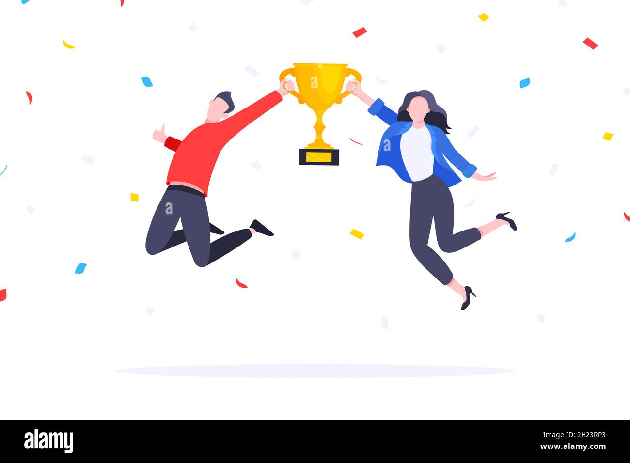 Happy business employee team winners award ceremony flat style design ...