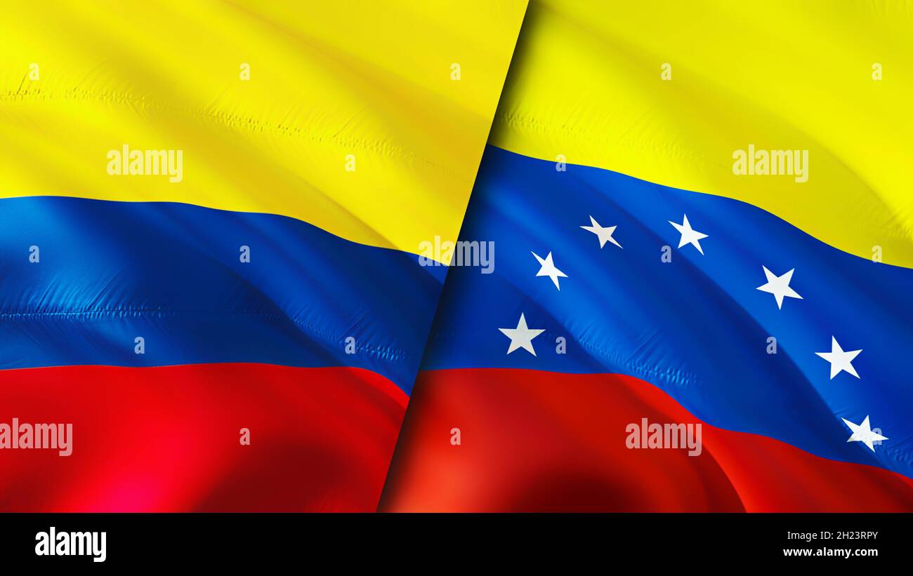 Colombia and Venezuela flags. 3D Waving flag design. Colombia Venezuela ...