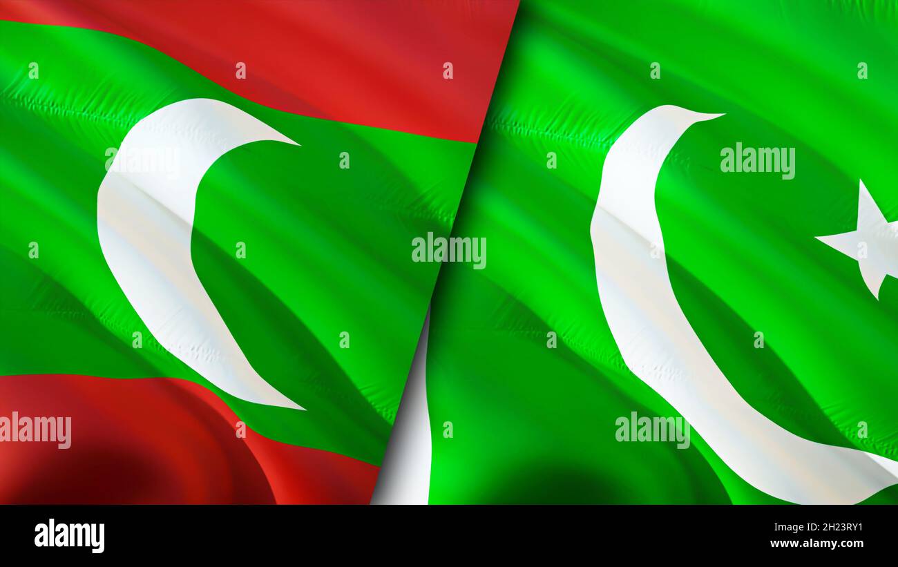 Maldives and Pakistan flags. 3D Waving flag design. Maldives Pakistan ...