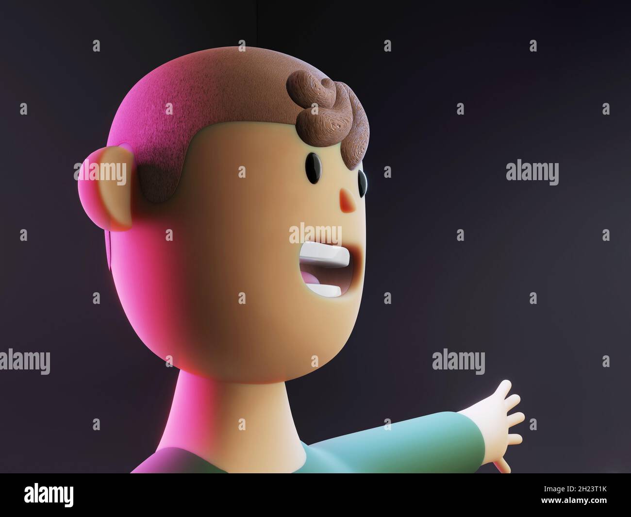Close up face of 3d rendered cartoon character with opened mouth on ...