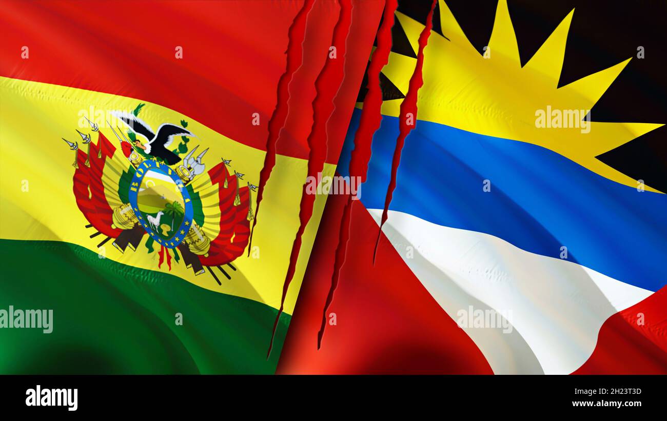 Bolivia and Antigua and Barbuda flags with scar concept. Waving flag,3D ...