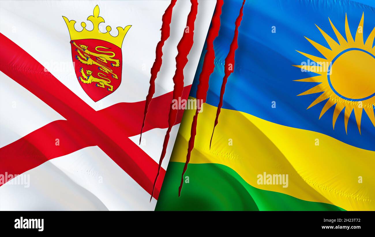 Jersey and Rwanda flags with scar concept. Waving flag,3D rendering ...