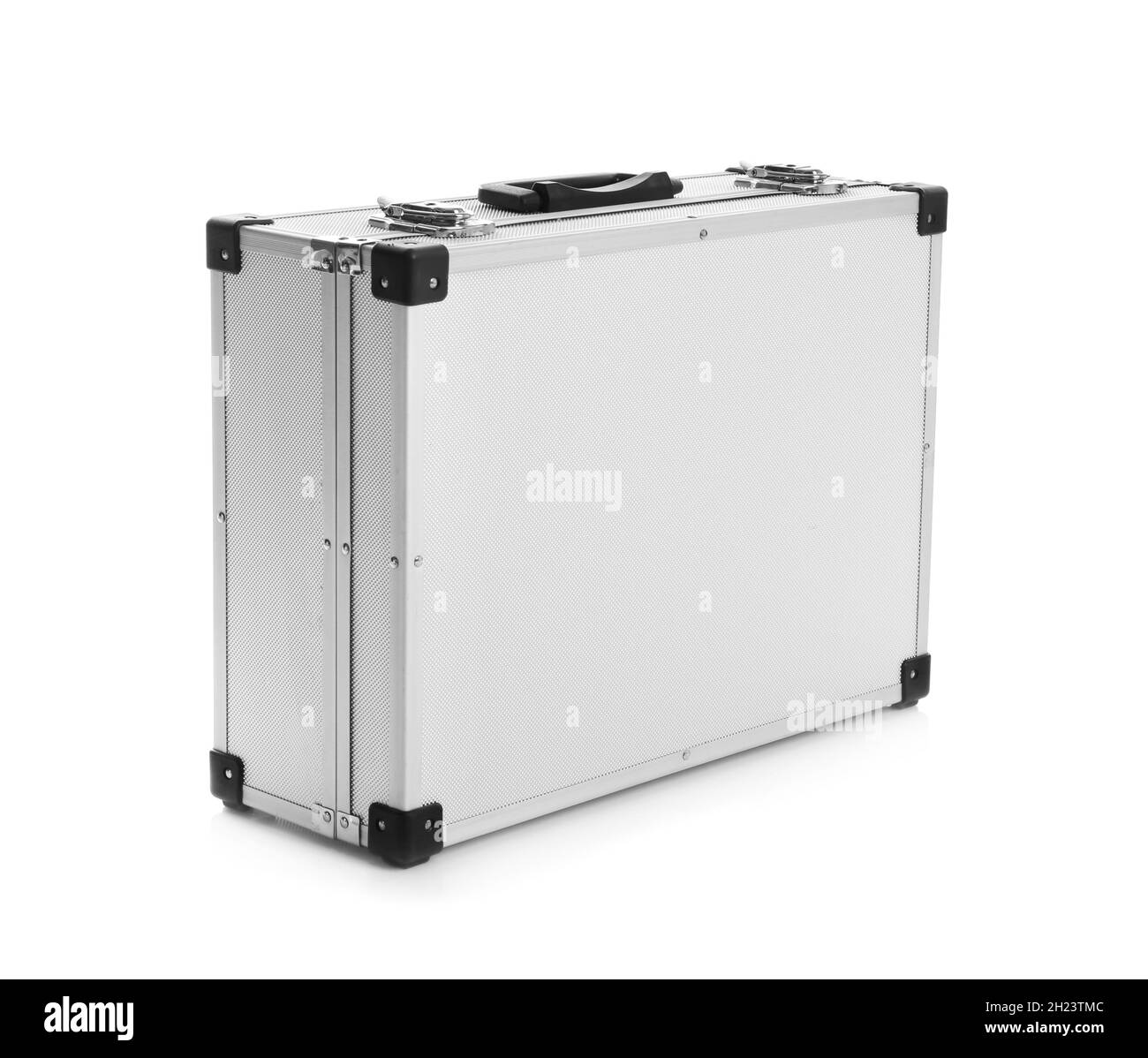 Modern silver suitcase on white background Stock Photo - Alamy