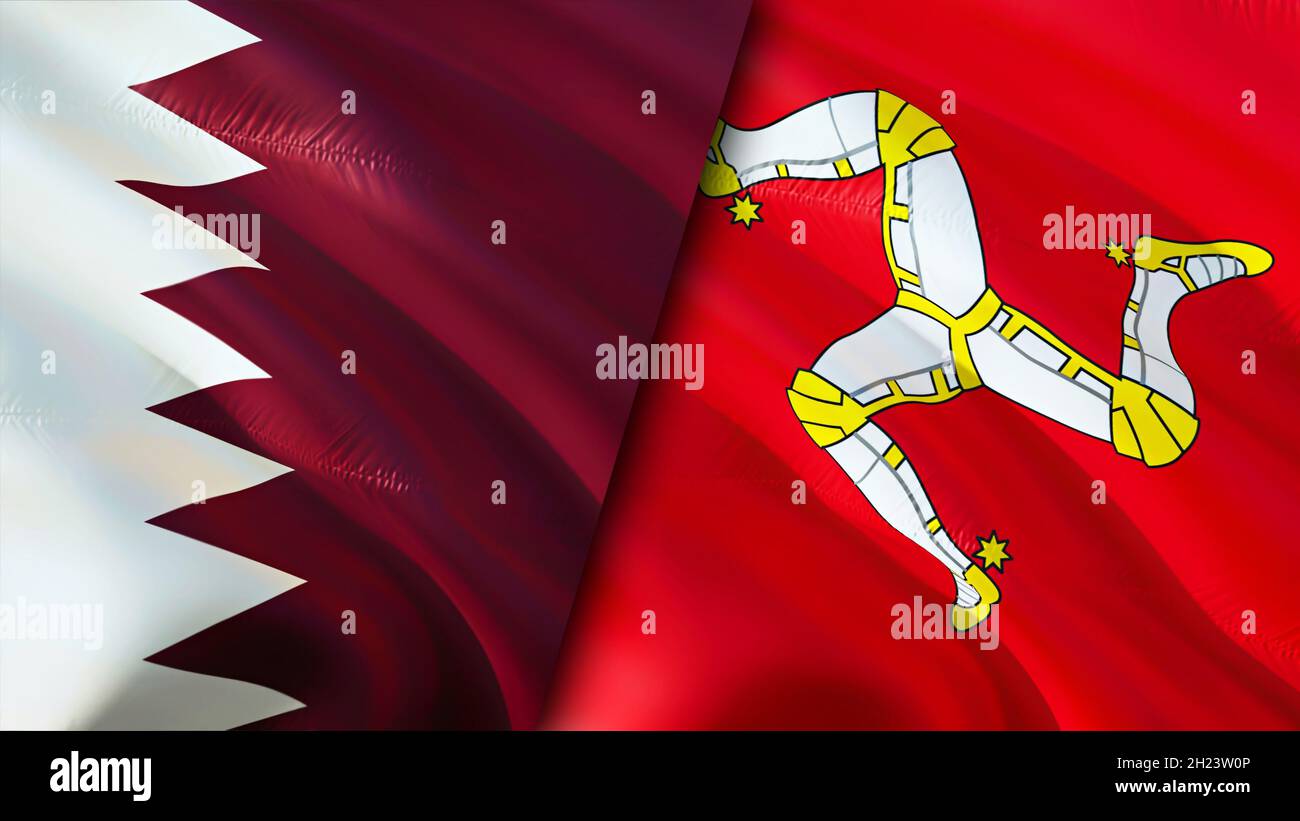Qatar and Isle of Man flags. 3D Waving flag design. Isle of Man Qatar ...
