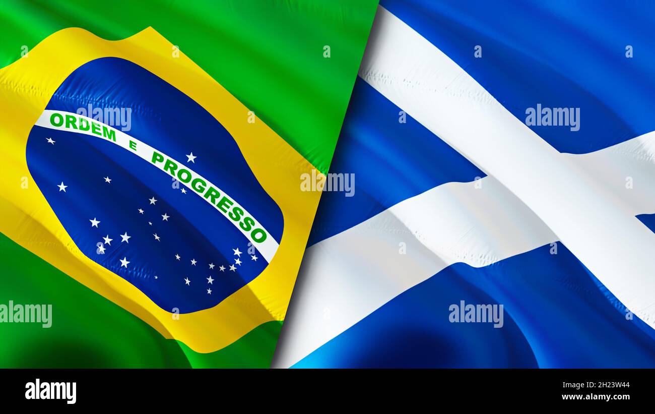 Brazil and Scotland flags. 3D Waving flag design. Brazil Scotland flag ...