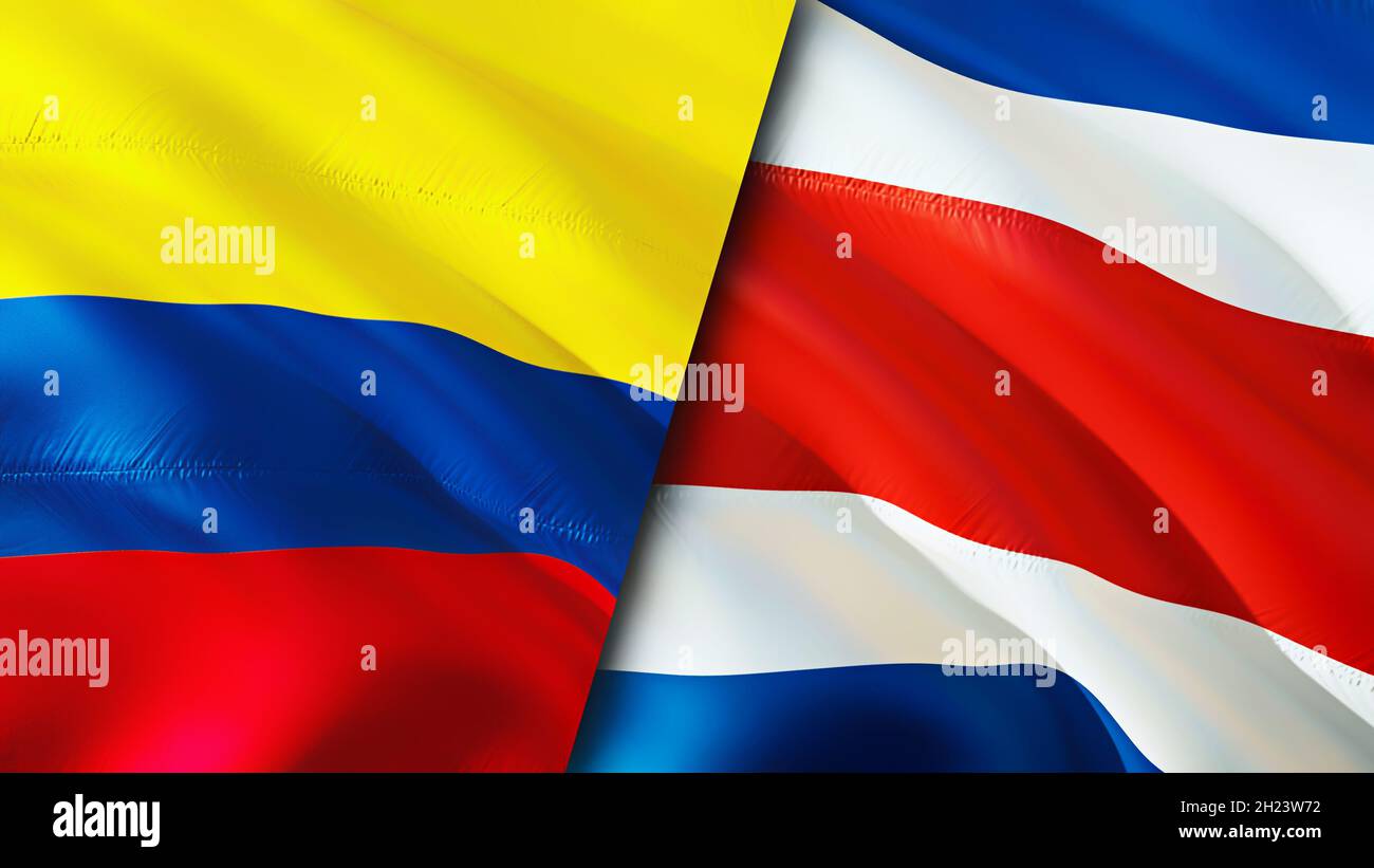 Colombia and Costa Rica flags. 3D Waving flag design. Colombia Costa ...