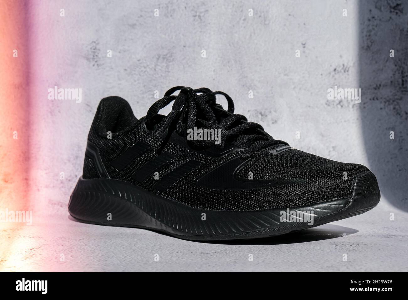 Kiev Ukraine - October 2021 Black Adidas Running boots. Multinational ...