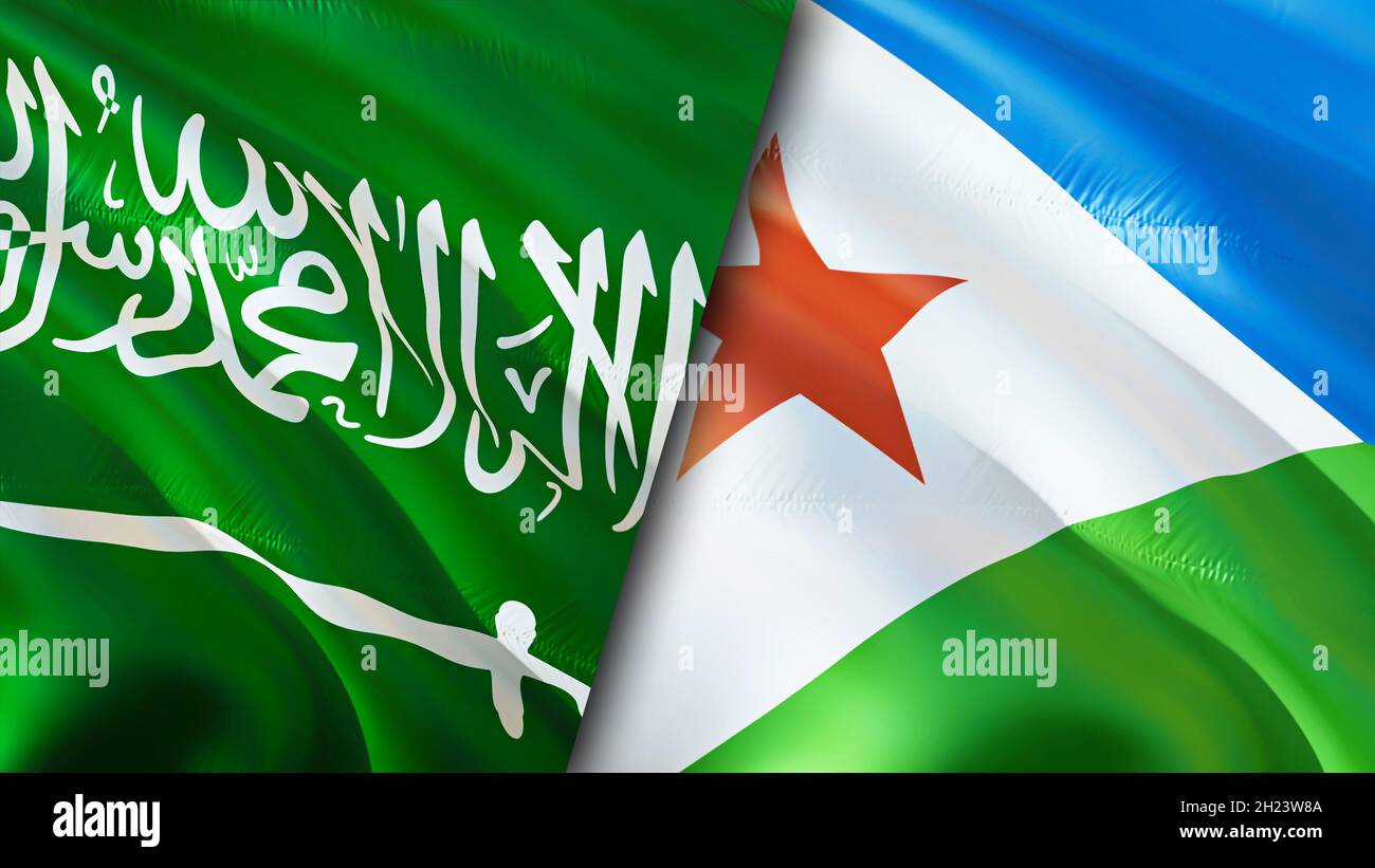 Saudi Arabia and Djibouti flags. 3D Waving flag design. Djibouti Saudi ...
