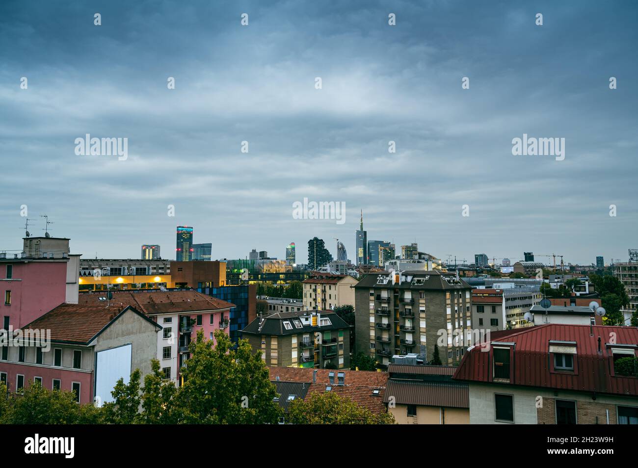 Milan skyline, Italy. Panoramic view of Milano city with Porta Nuovo ...