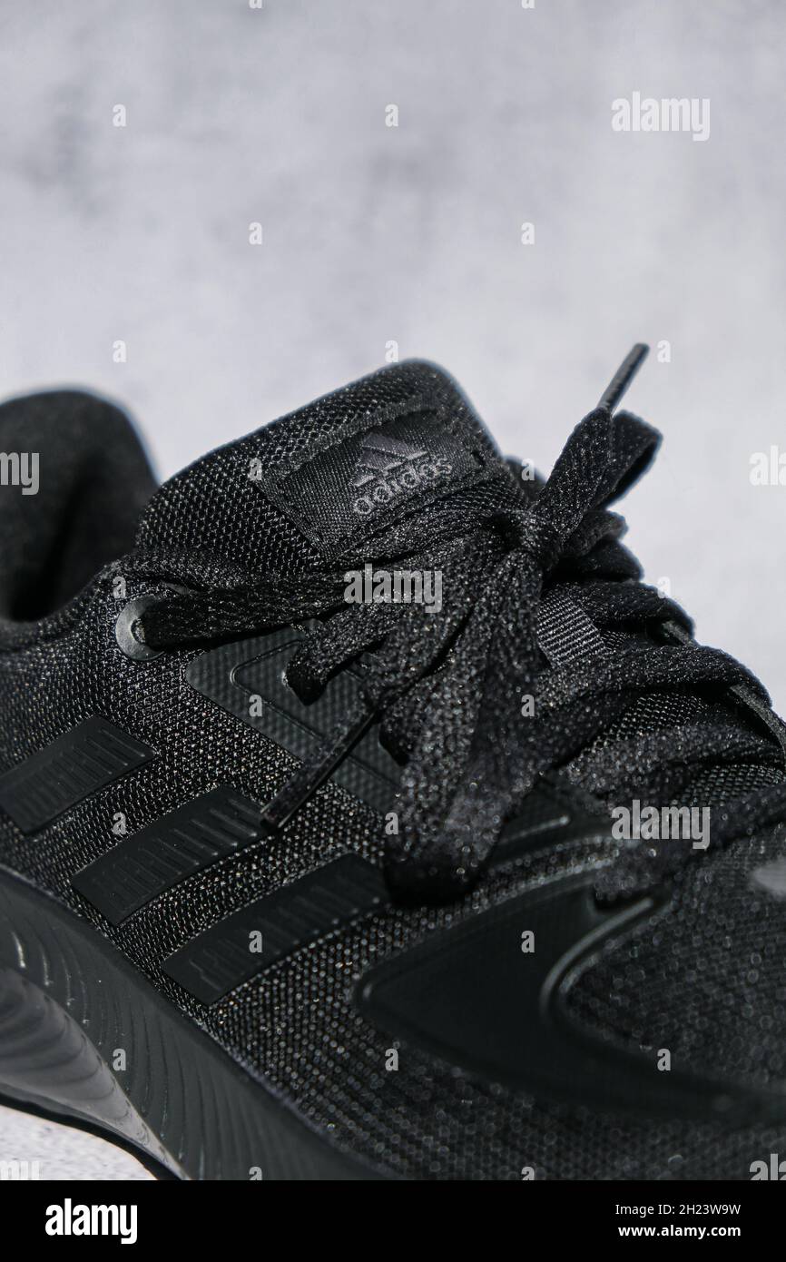 Kiev Ukraine - October 2021 Black Adidas Running boots. Multinational ...
