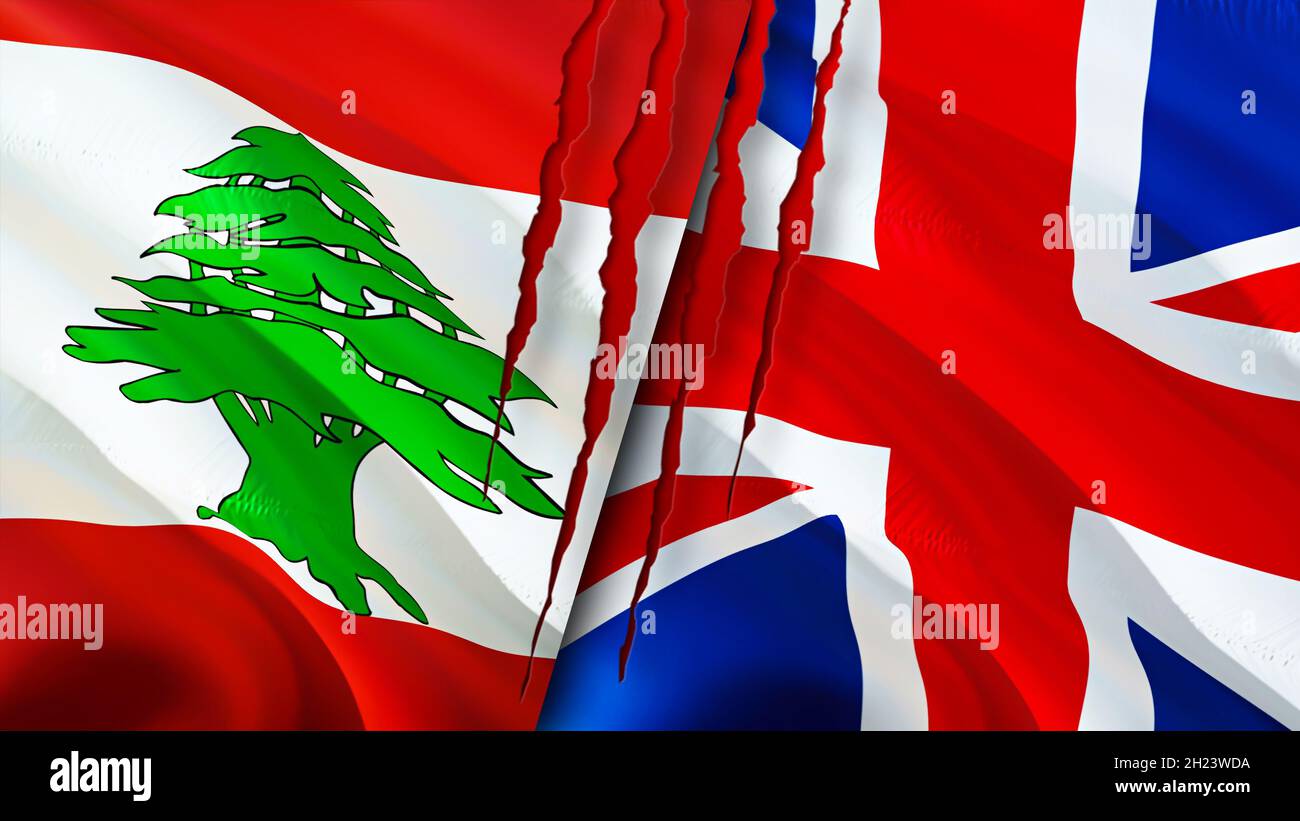 Lebanon and United Kingdom flags with scar concept. Waving flag,3D ...