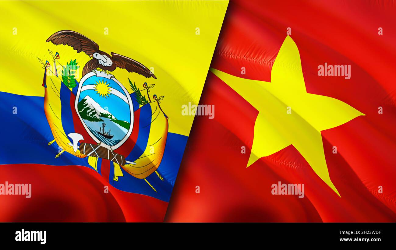 Ecuador and Vietnam flags. 3D Waving flag design. Ecuador Vietnam flag ...