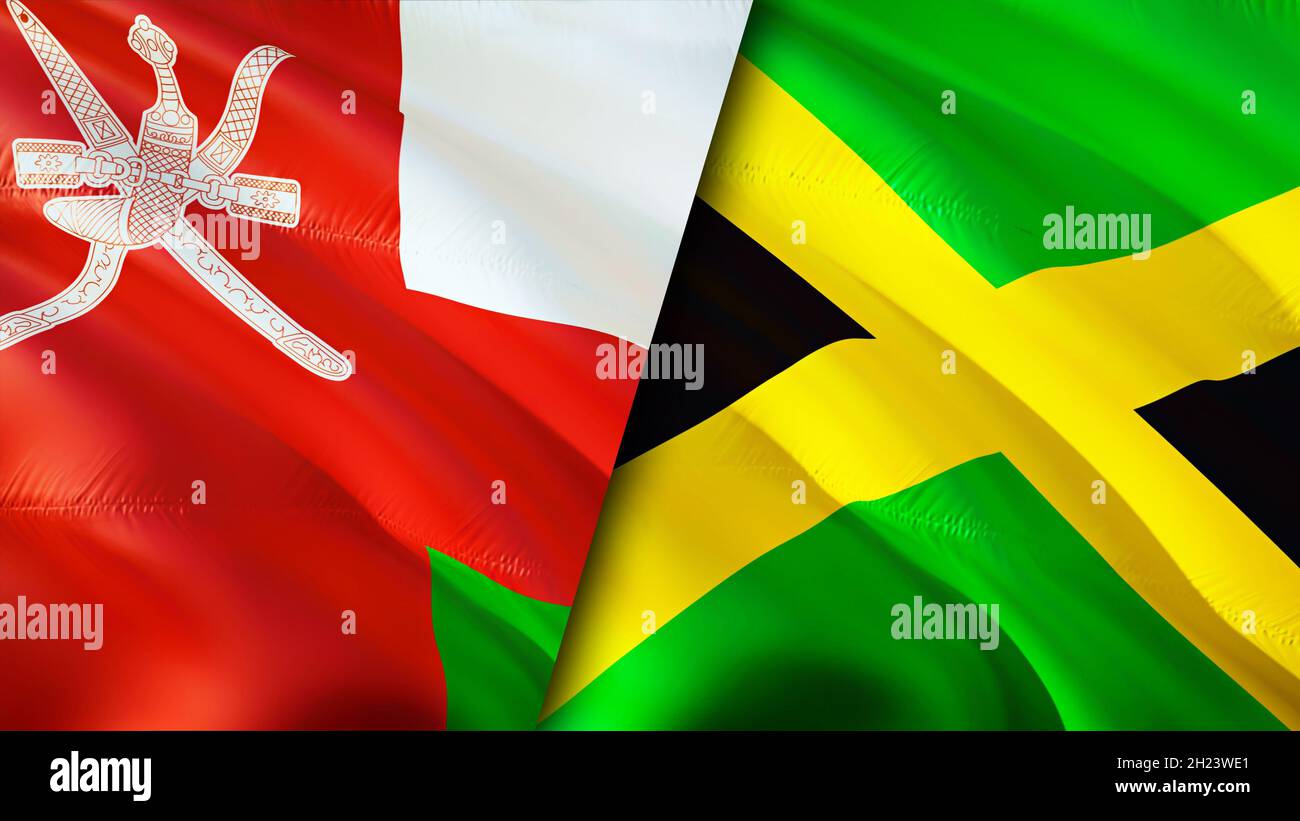 Oman and Jamaica flags. 3D Waving flag design. Jamaica Oman flag ...
