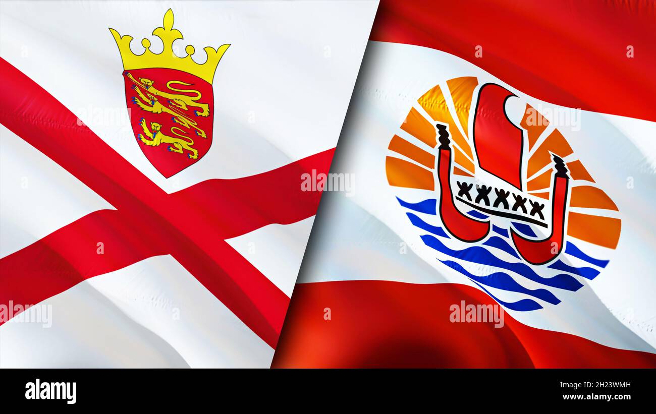Jersey and French Polynesia flags. 3D Waving flag design. French ...
