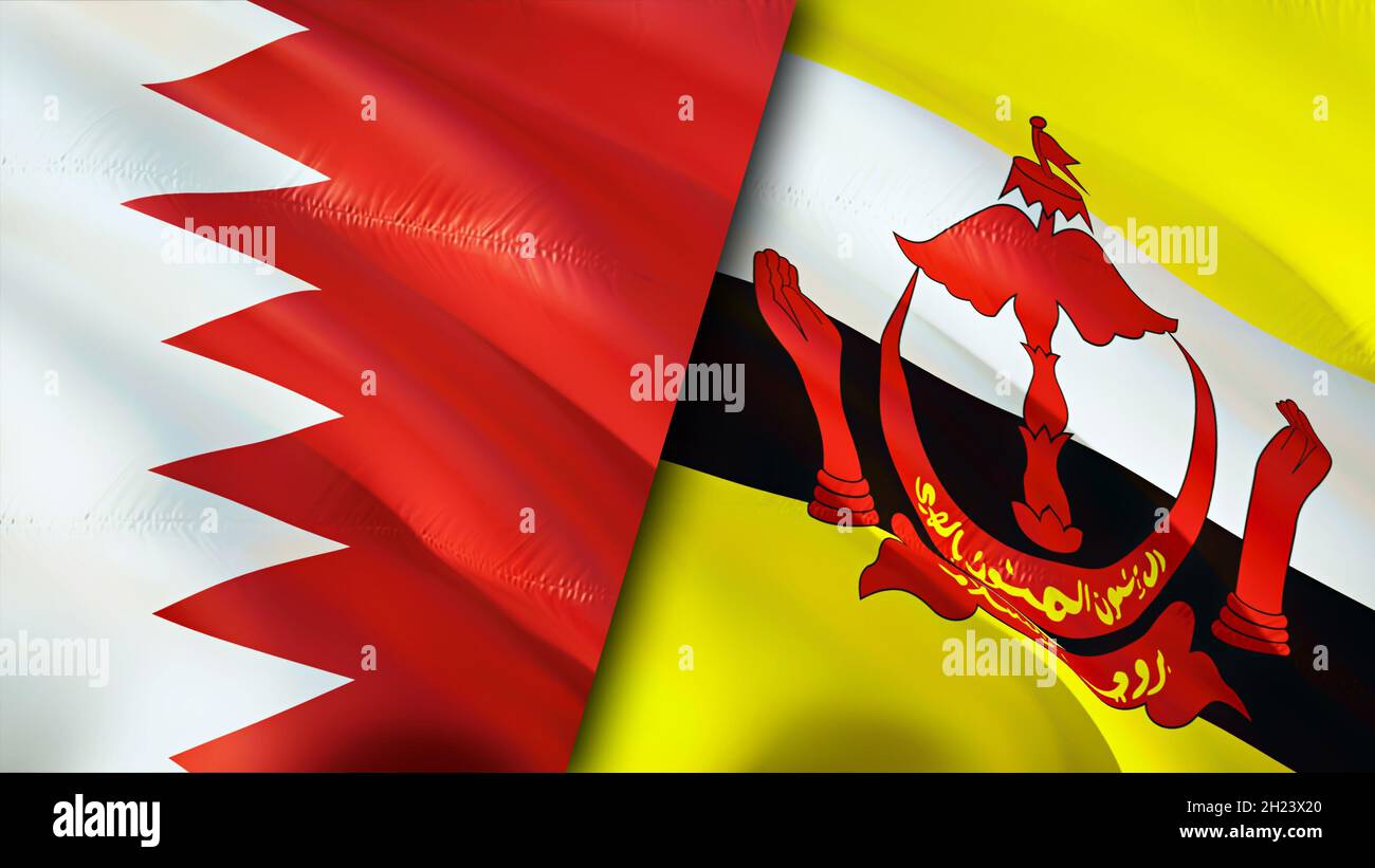 Bahrain and Brunei flags. 3D Waving flag design. Brunei Bahrain flag ...