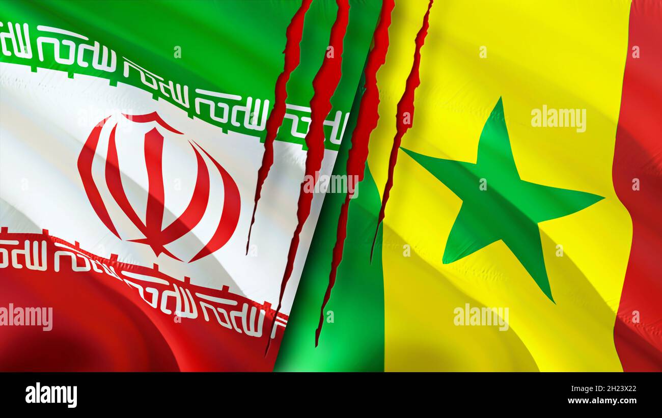 Iran and Senegal flags with scar concept. Waving flag,3D rendering ...
