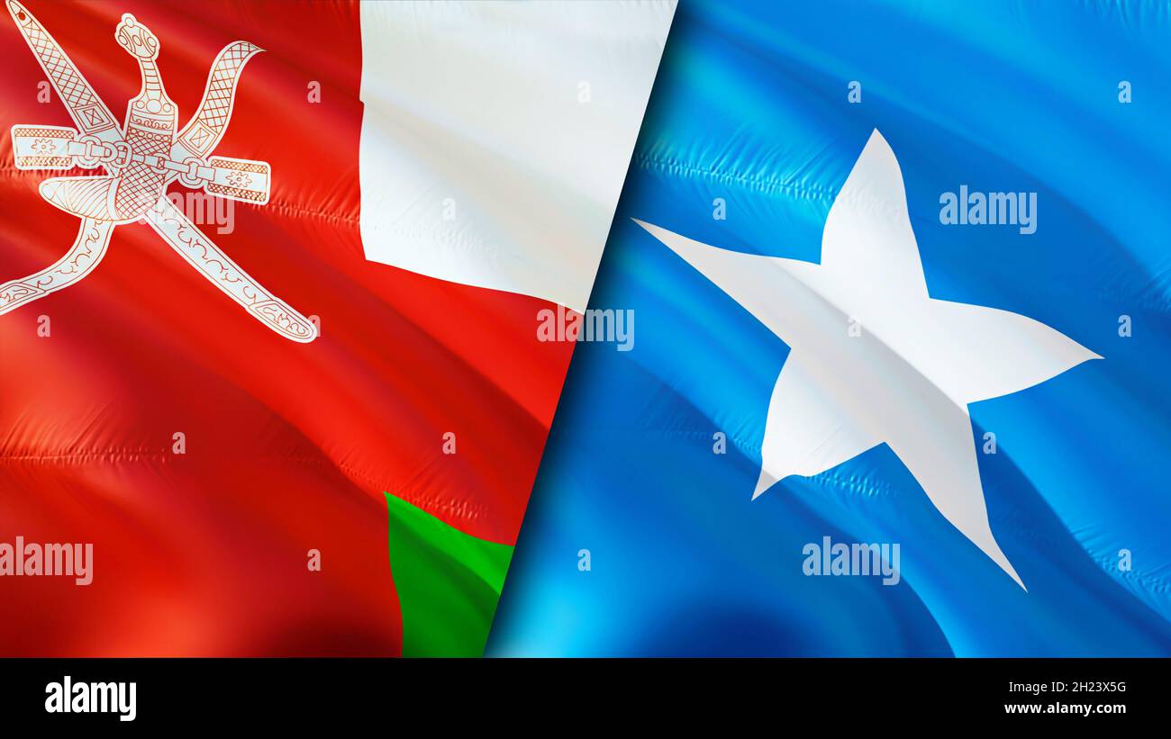 Oman and Somalia flags. 3D Waving flag design. Somalia Oman flag ...