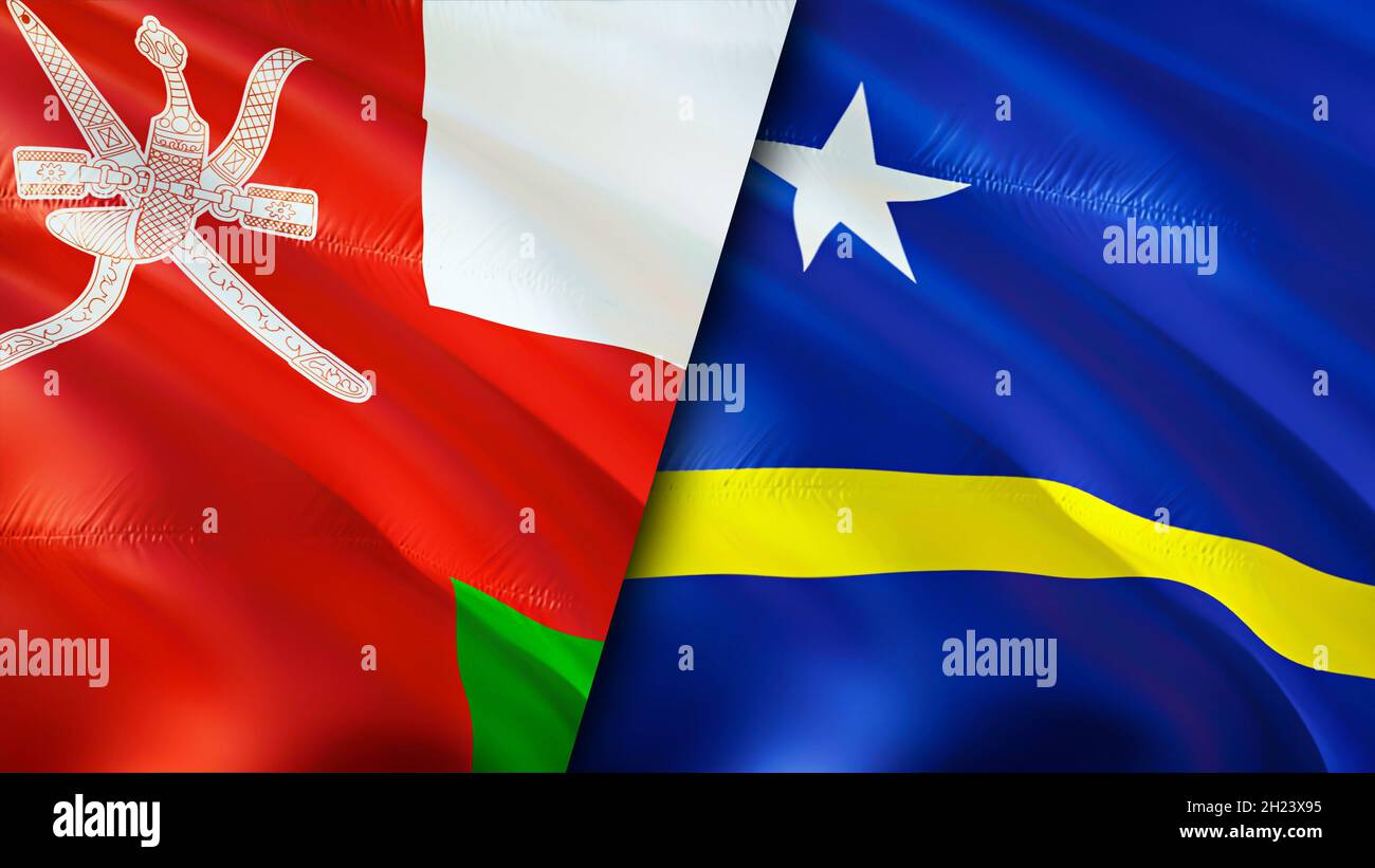 Oman and Curacao flags. 3D Waving flag design. Curacao Oman flag ...