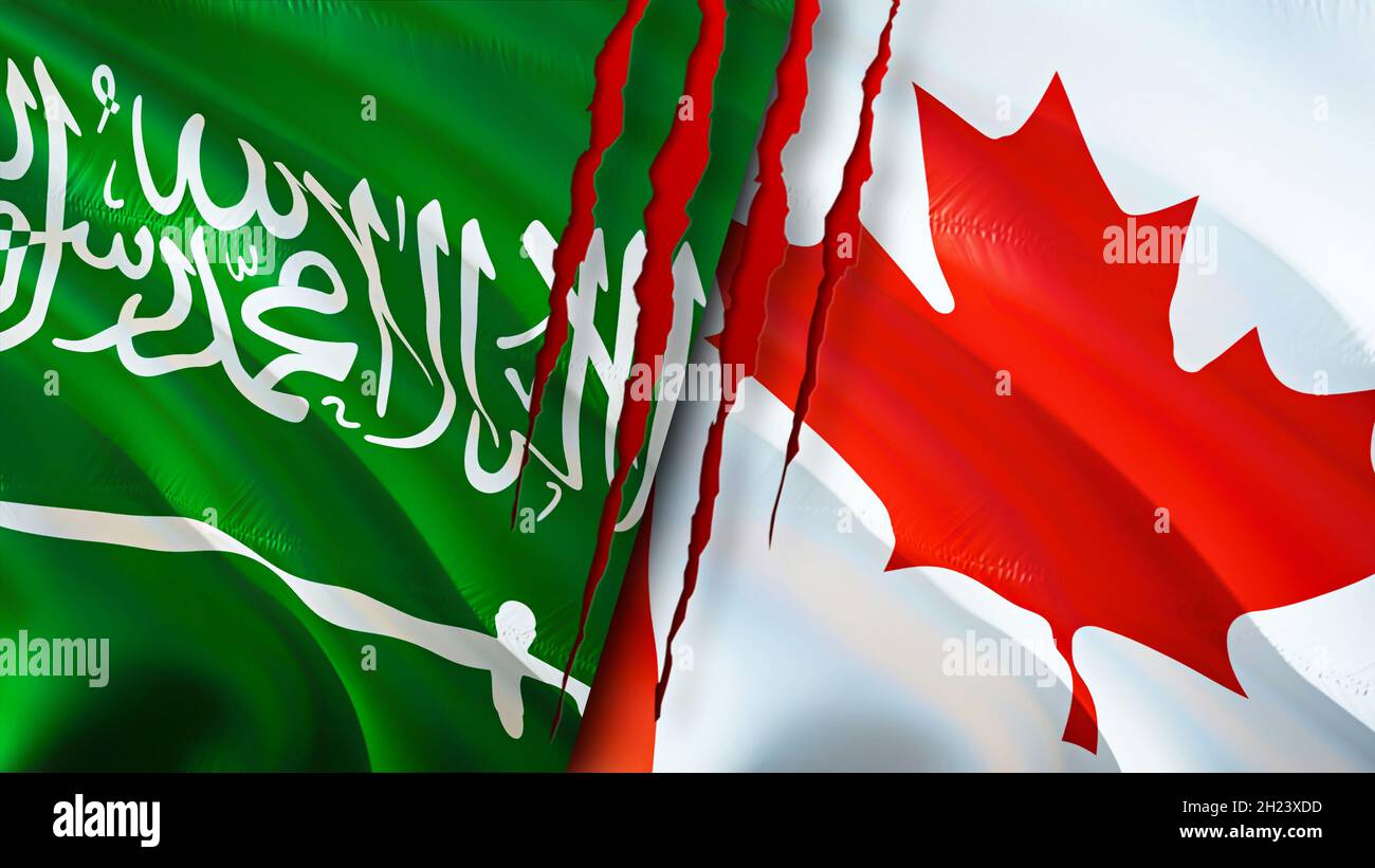 Saudi Arabia and Canada flags with scar concept. Waving flag,3D ...