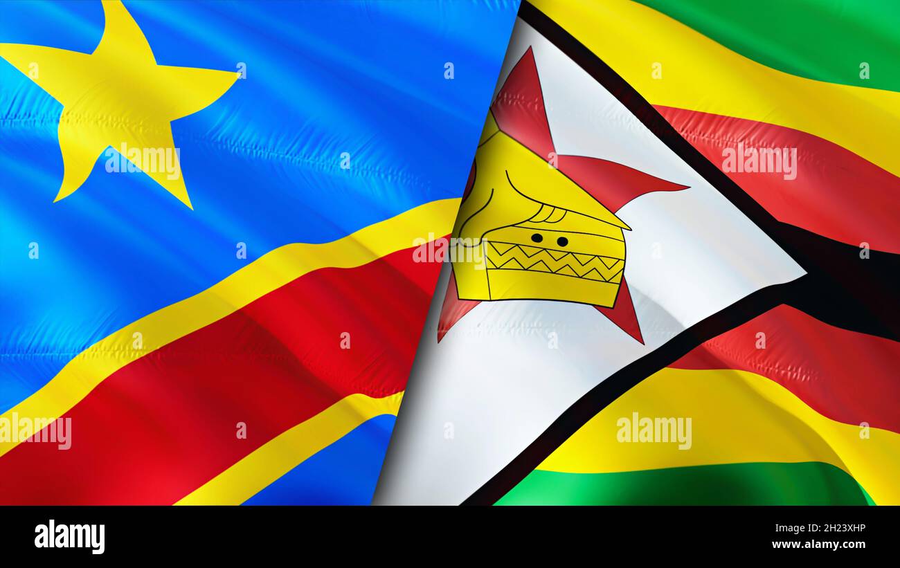 DR Congo and Zimbabwe flags. 3D Waving flag design. Zimbabwe DR Congo ...