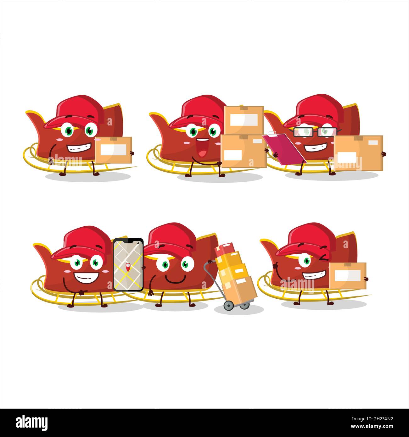 Cartoon character design of snow chariot working as a courier. Vector ...