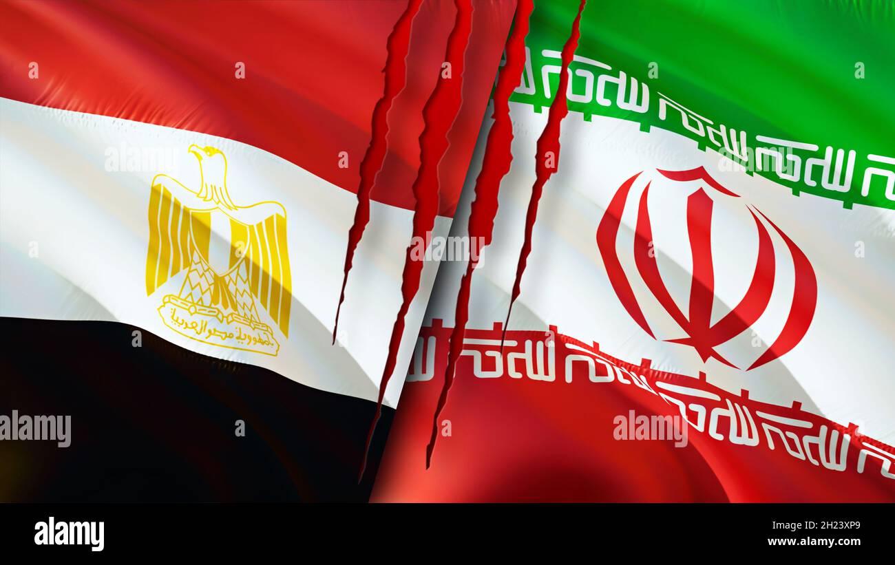 Egypt and Iran flags with scar concept. Waving flag,3D rendering. Iran ...