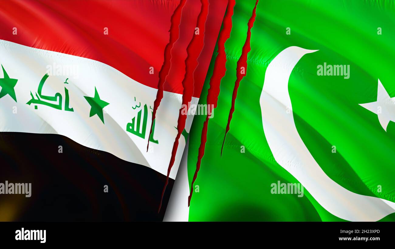 Iraq and Pakistan flags with scar concept. Waving flag,3D rendering ...