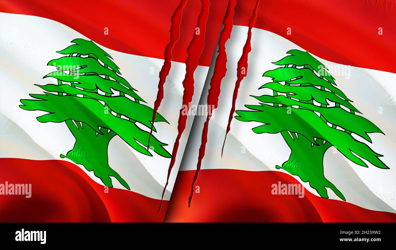 Lebanon and Lebanon flags with scar concept. Waving flag,3D rendering ...