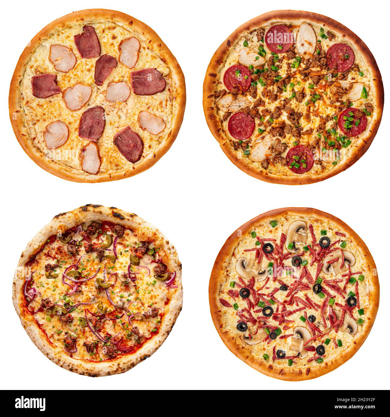 Set of different pizzas collage isolated on white Stock Photo - Alamy