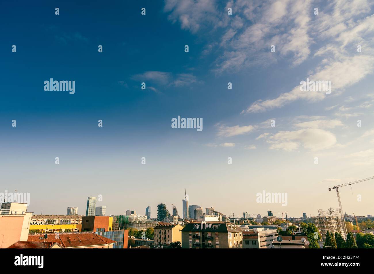 Milan skyline, Italy. Panoramic view of Milano city with Porta Nuovo ...
