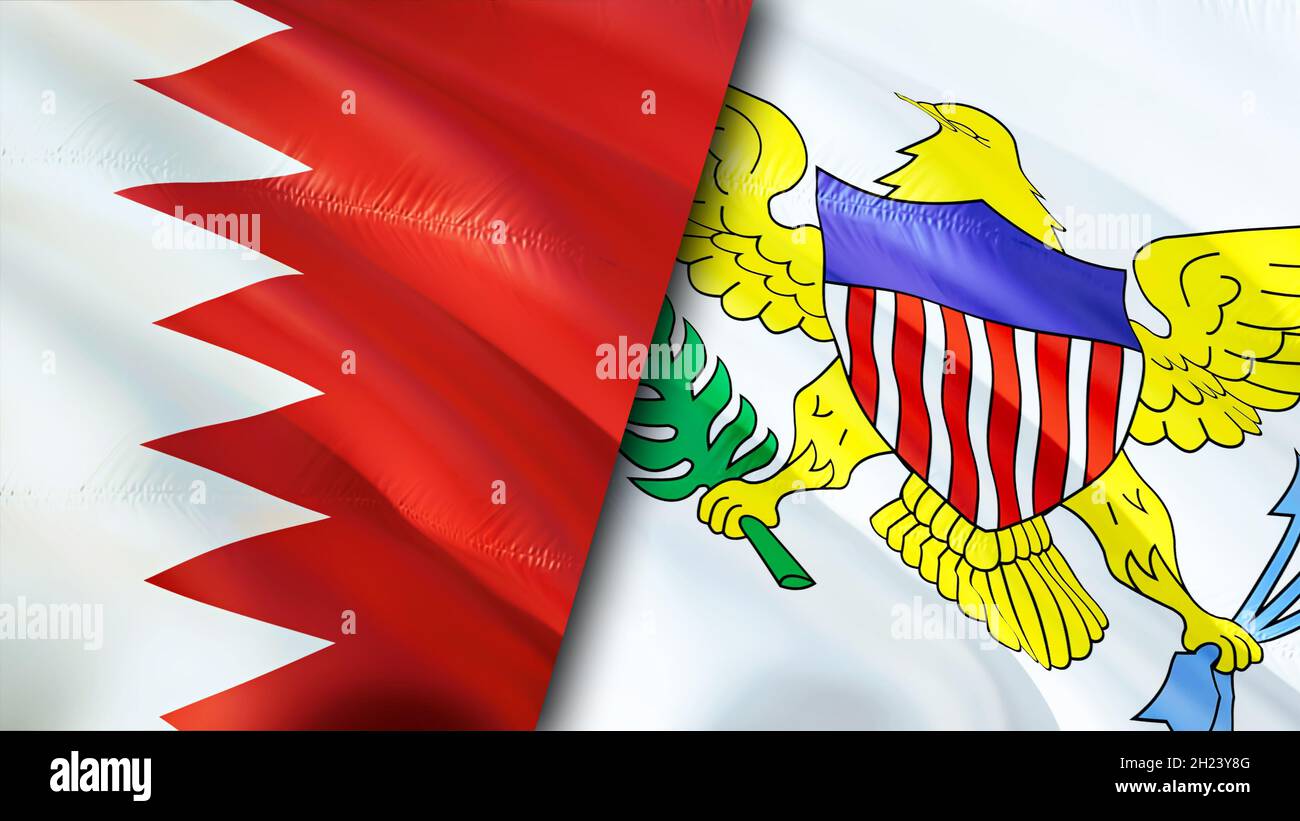 Bahrain and U.S. Virgin islands flags. 3D Waving flag design. U.S ...