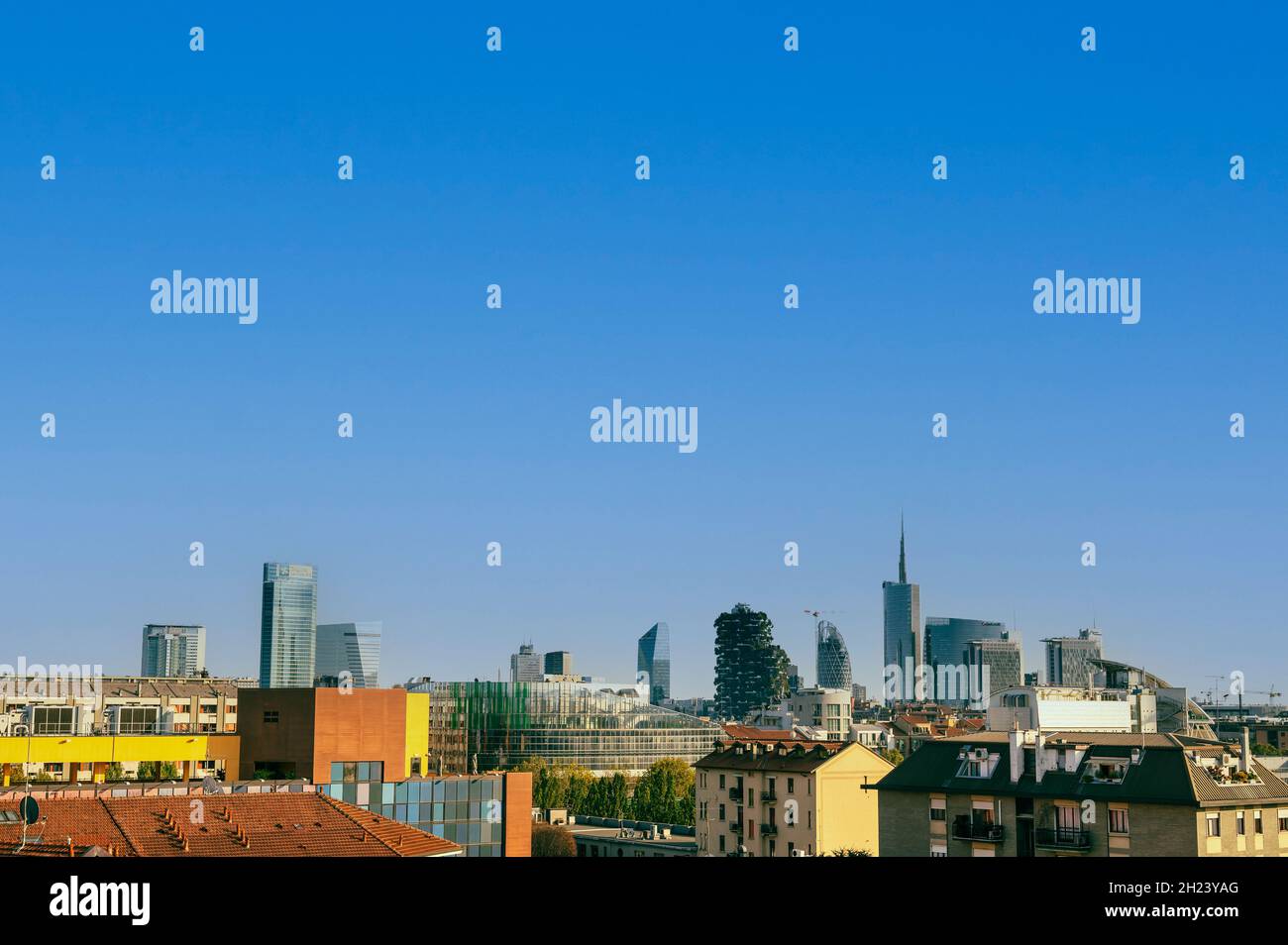 Milan skyline, Italy. Panoramic view of Milano city with Porta Nuovo ...
