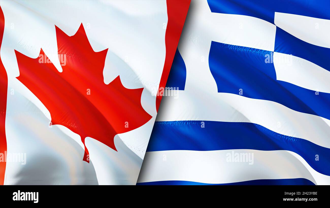 Canada and Greece flags. 3D Waving flag design. Canada Greece flag ...