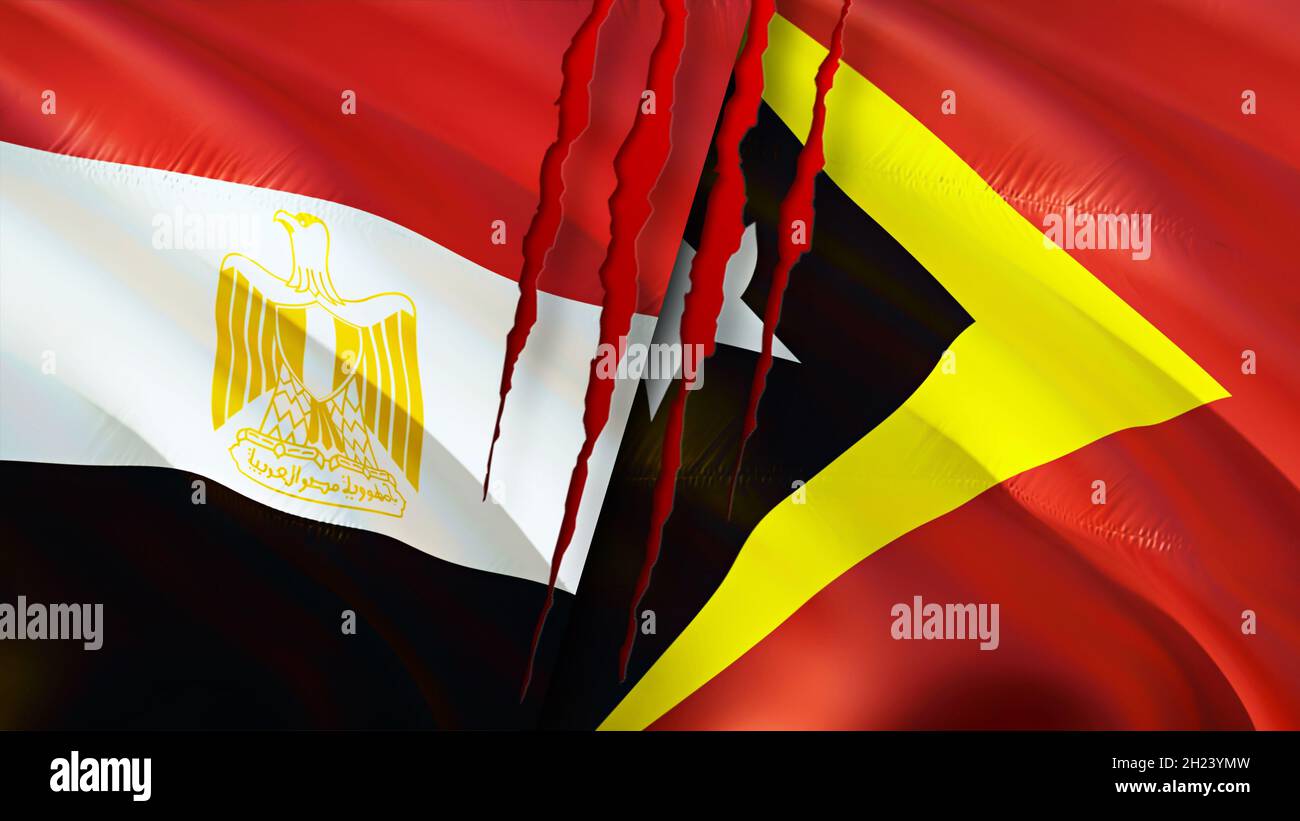 Egypt and East Timor flags with scar concept. Waving flag,3D rendering ...