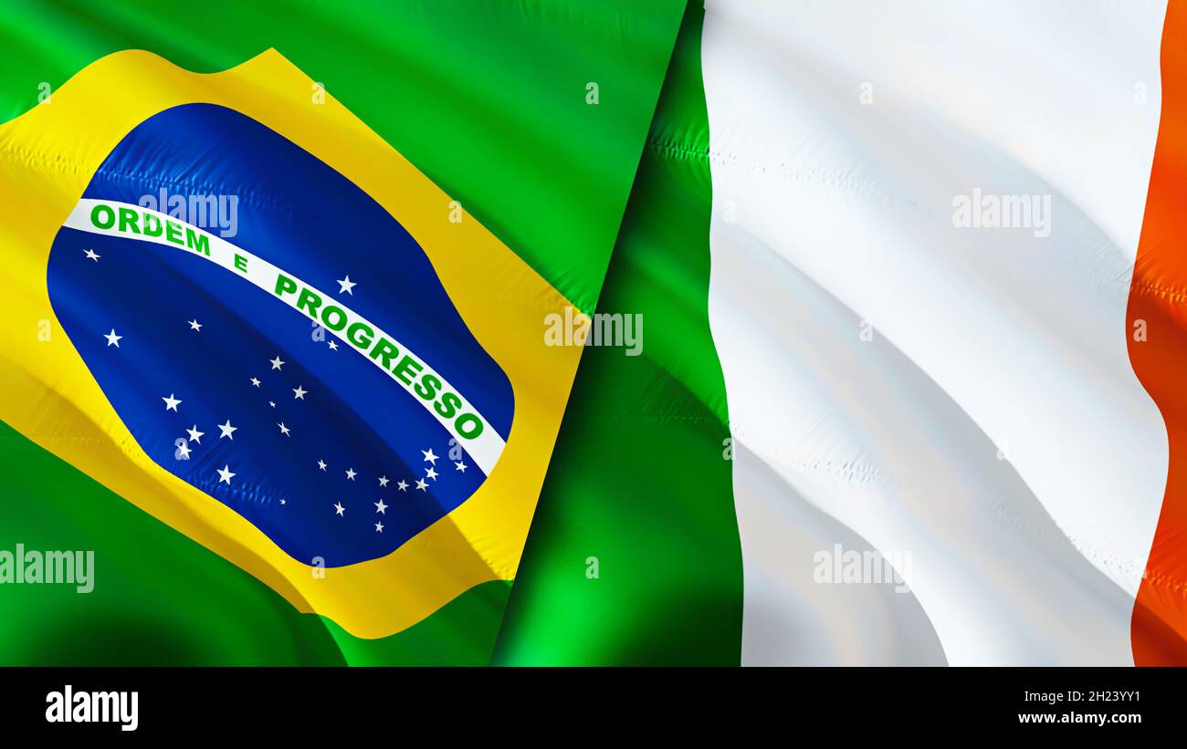 Brazil and Ireland flags. 3D Waving flag design. Brazil Ireland flag ...