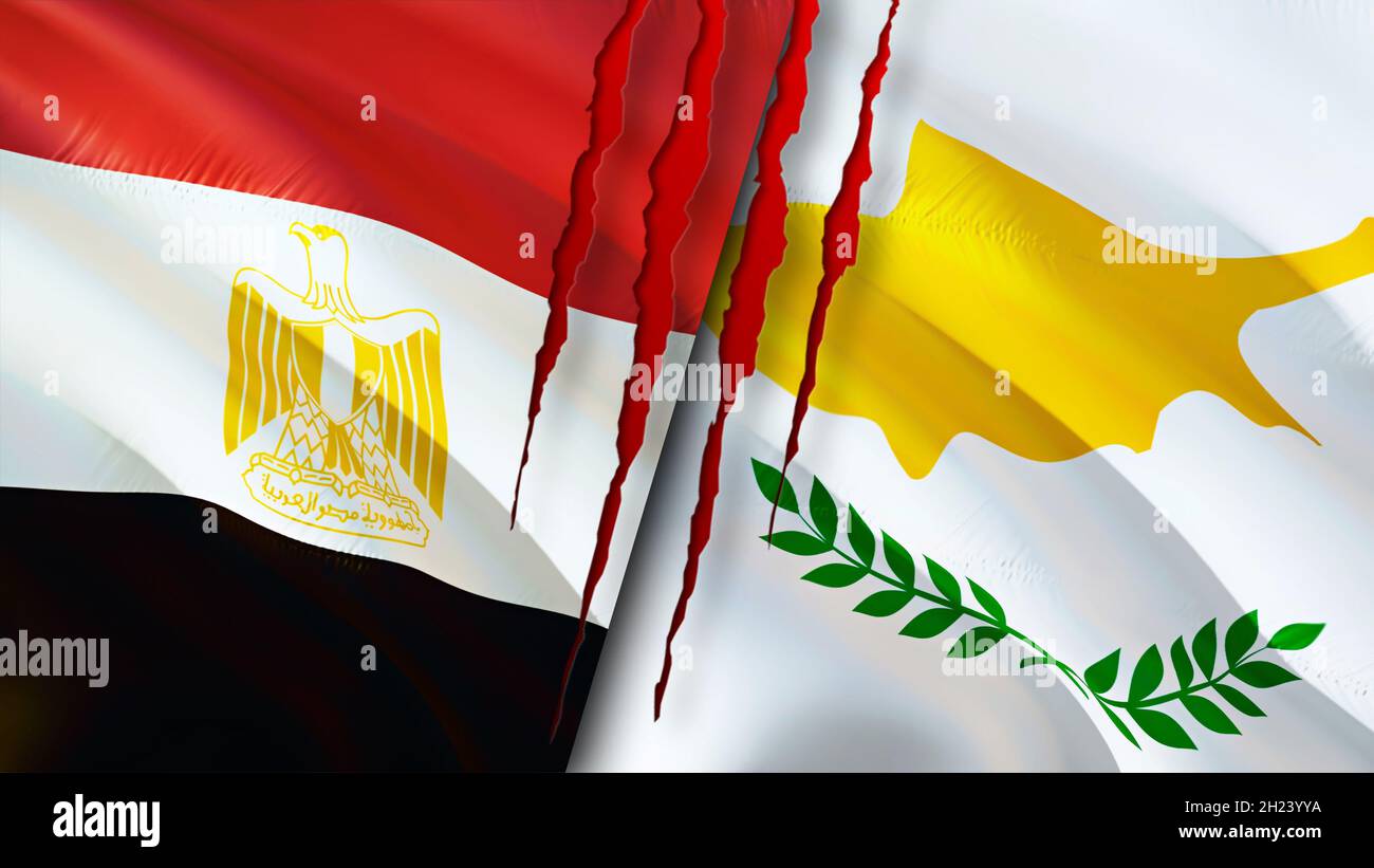 Egypt and Cyprus flags with scar concept. Waving flag,3D rendering ...