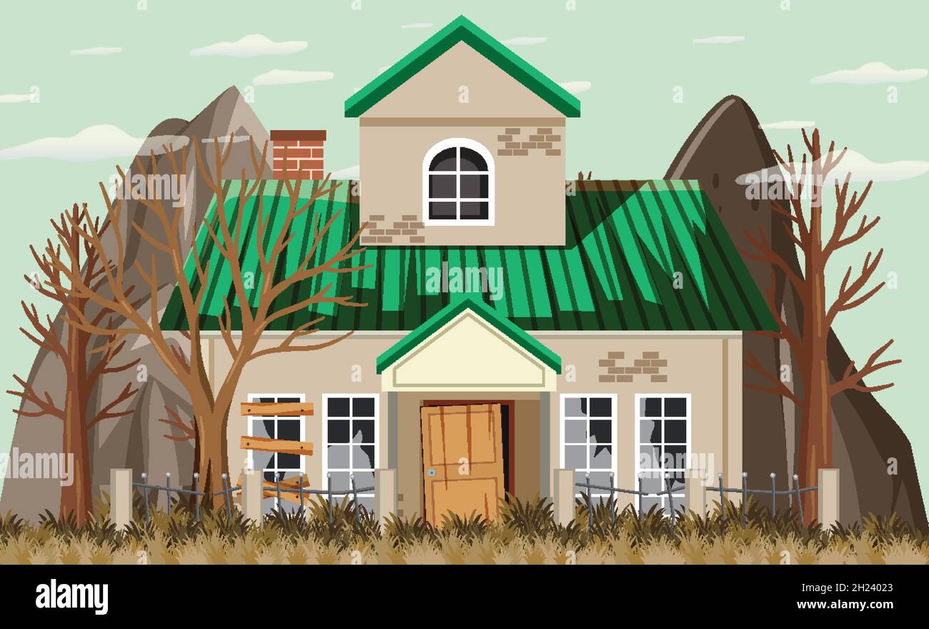 Abandon empty rutal town with old broken house background illustration ...