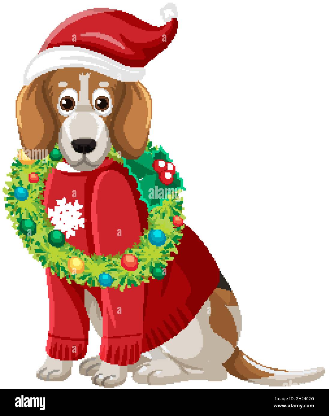 Beagle Dog wearing Christmas hat cartoon character illustration Stock ...