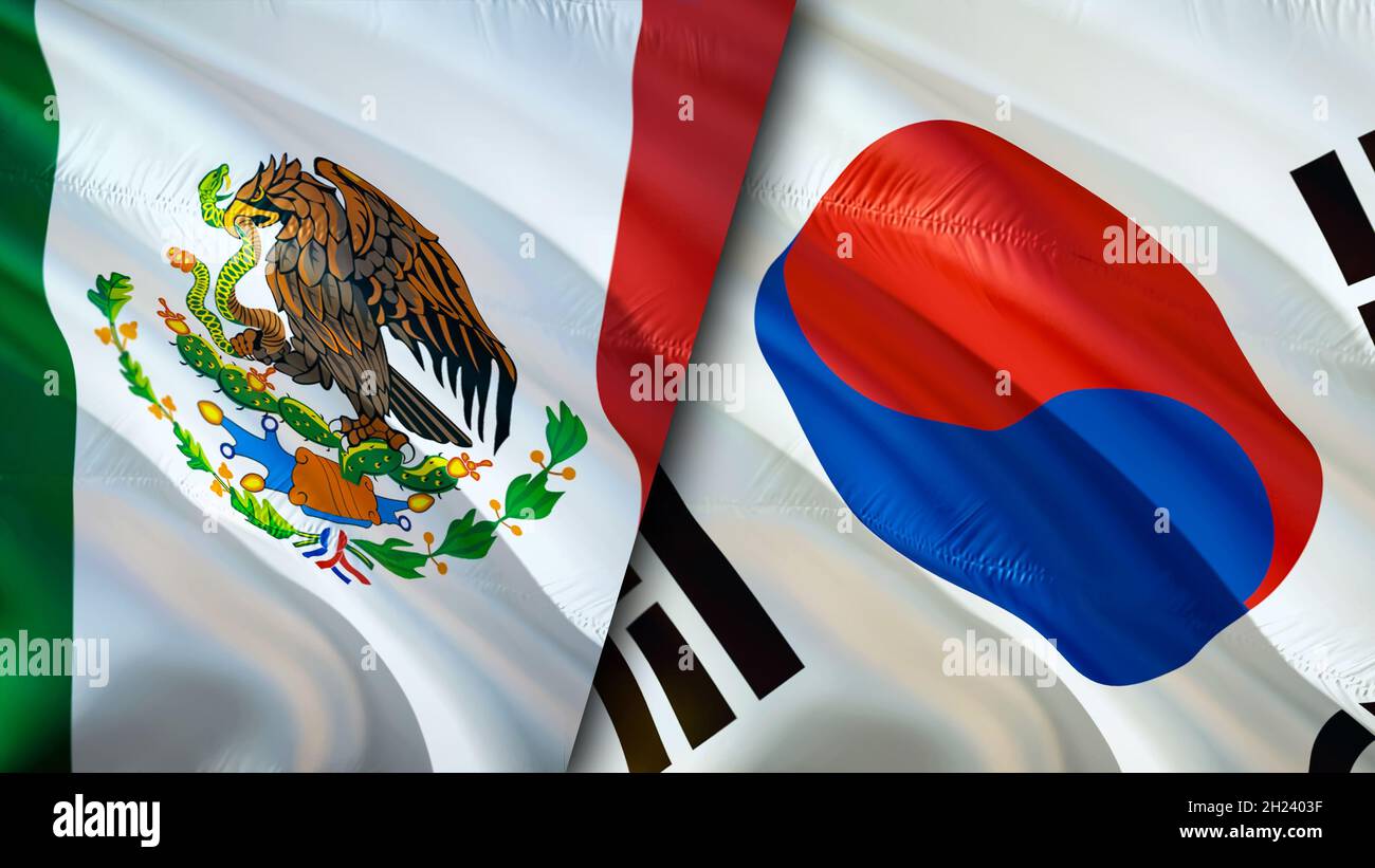 Mexico and South Korea flags. 3D Waving flag design. Mexico South Korea ...