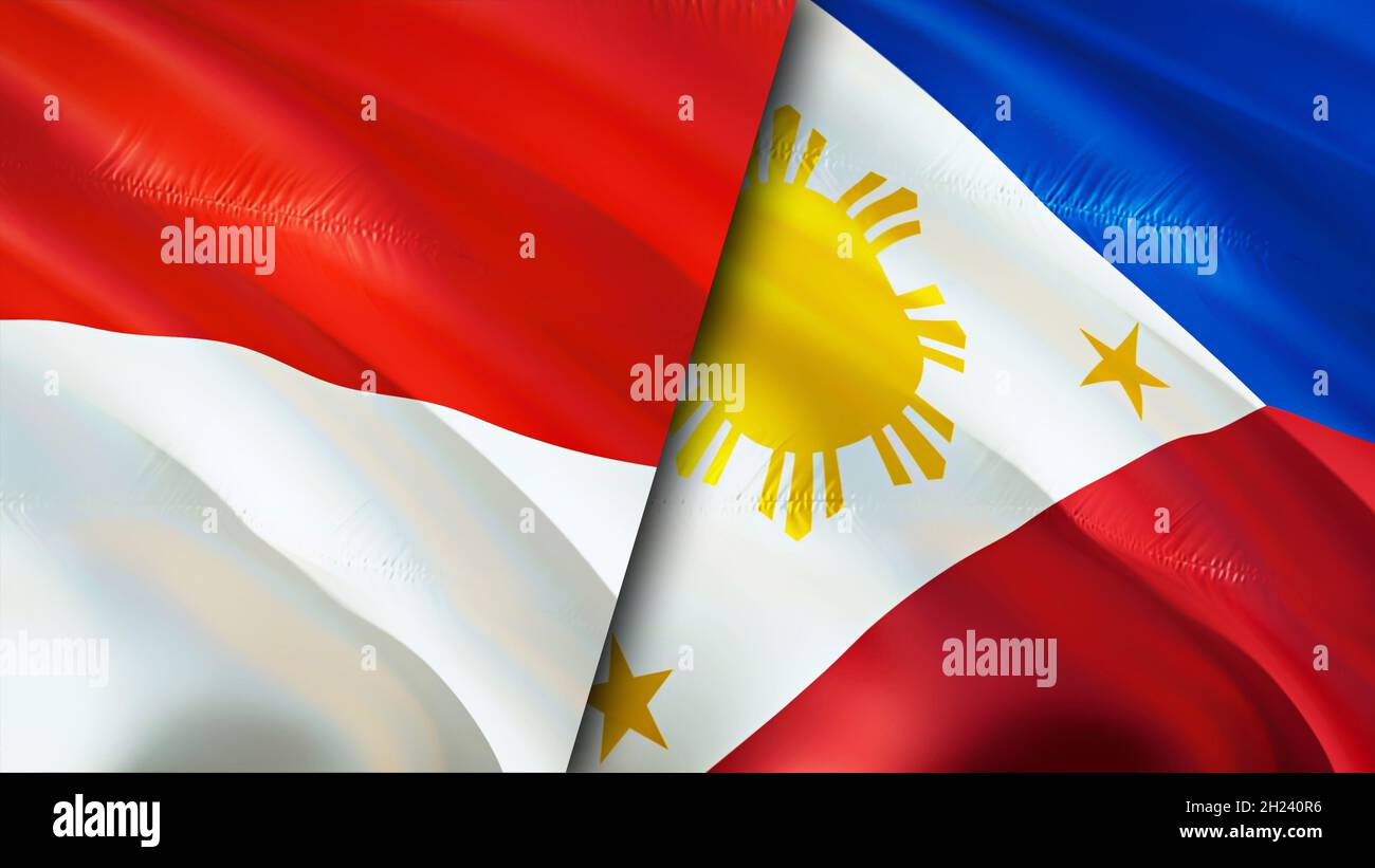 Indonesia and Philippines flags. 3D Waving flag design. Indonesia ...