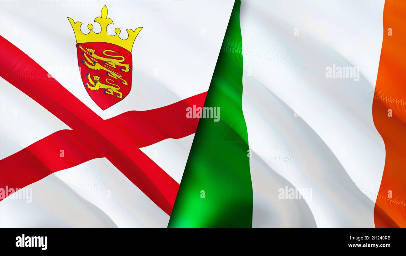 Jersey and Ireland flags. 3D Waving flag design. Ireland Jersey flag ...