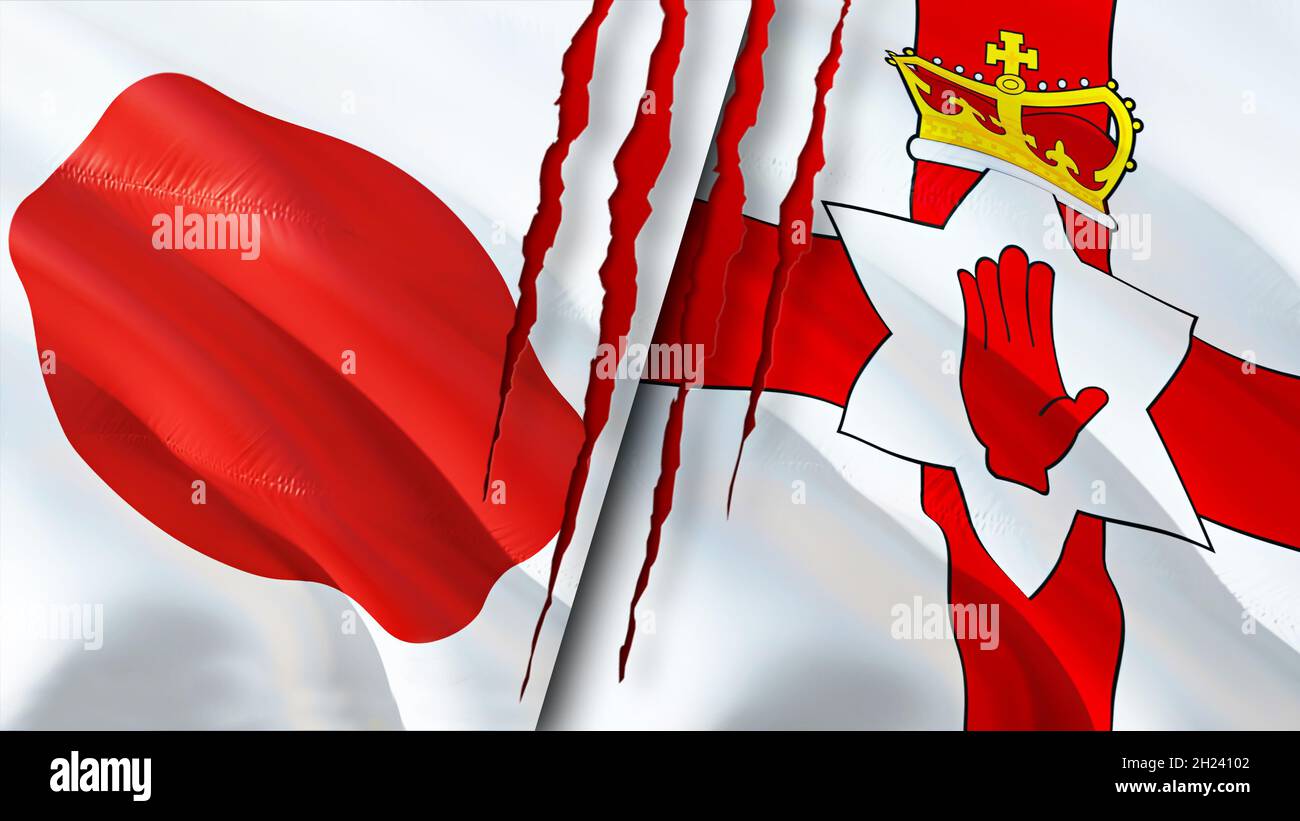 Japan and Northern Ireland flags with scar concept. Waving flag,3D ...