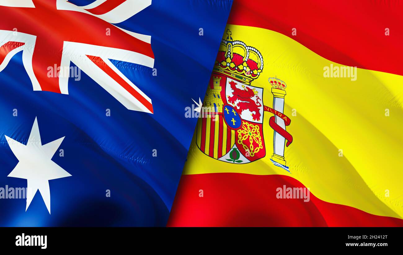 Australia and Spain flags. 3D Waving flag design. Australia Spain flag ...