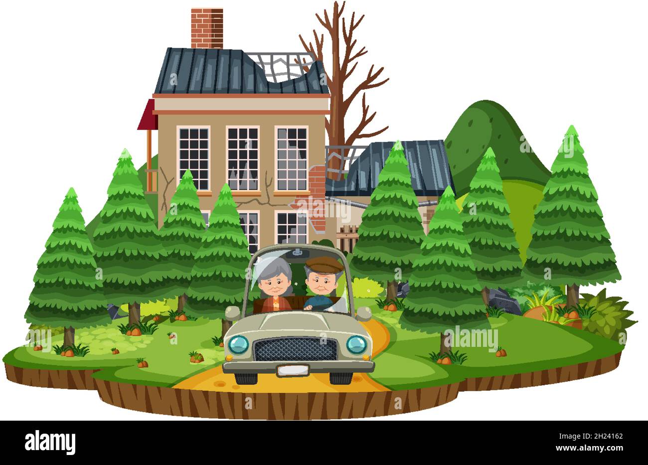 Elderly couple drive off old house illustration Stock Vector Image ...