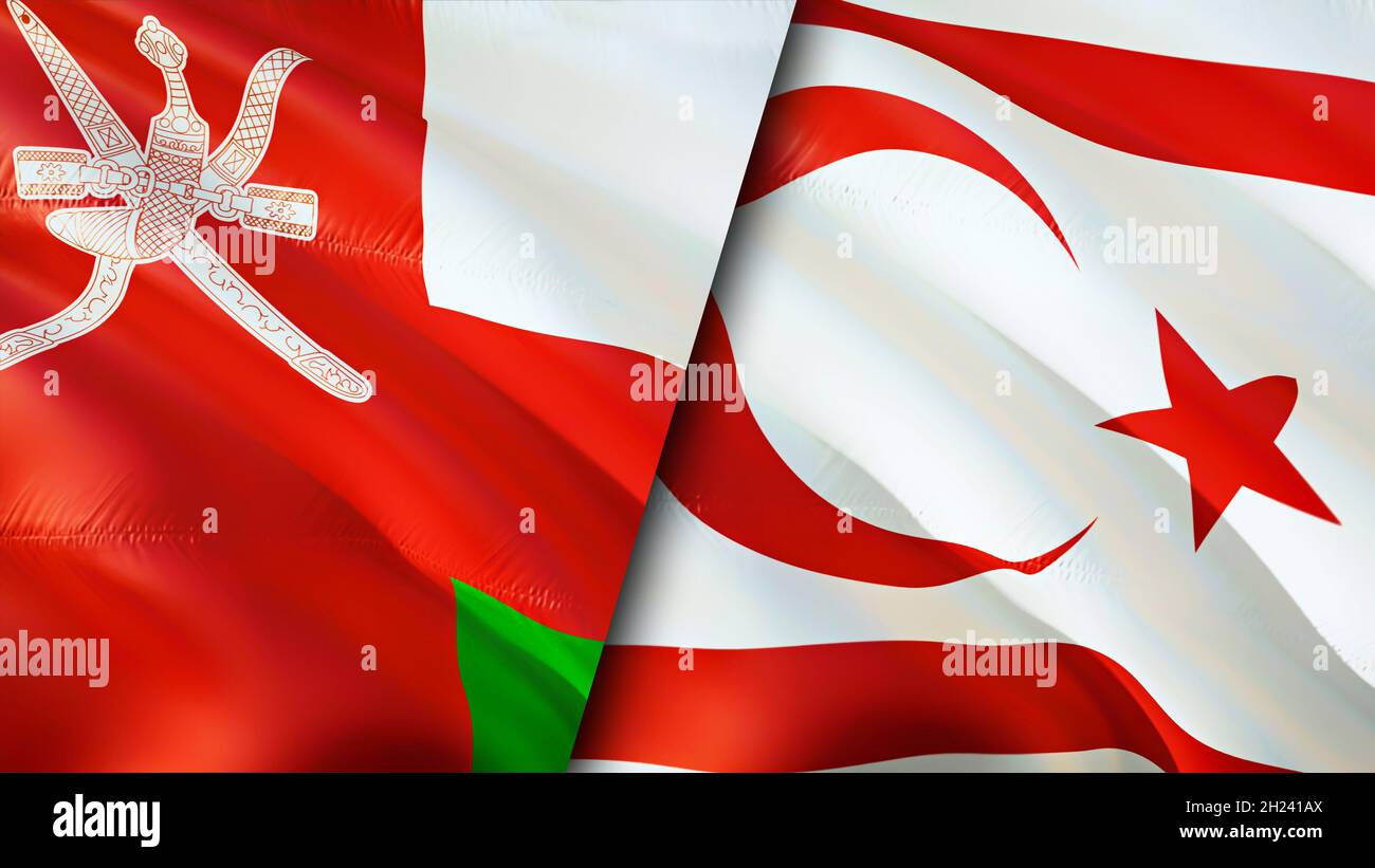 Oman and Northern Cyprus flags. 3D Waving flag design. Northern Cyprus ...