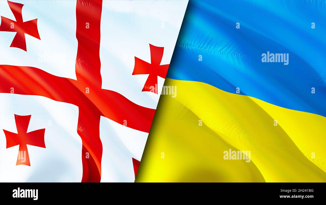 Georgia and Ukraine flags. 3D Waving flag design. Georgia Ukraine flag ...