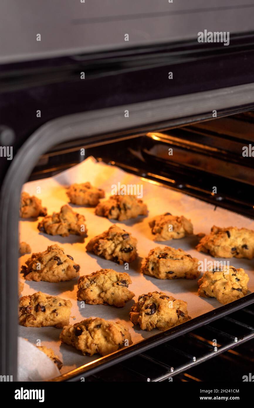Cooked cookies with chocolate and walnut Stock Photo - Alamy