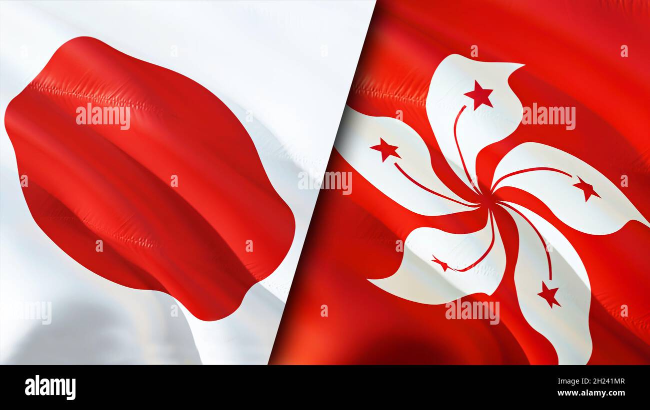 Japan and Hong Kong flags. 3D Waving flag design. Japan Hong Kong flag ...